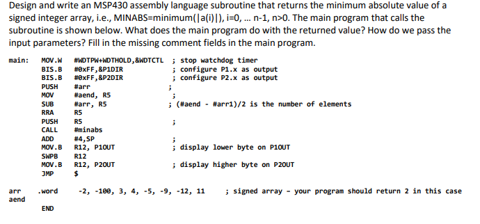 Solved MOV.W Design and write an MSP430 assembly language | Chegg.com