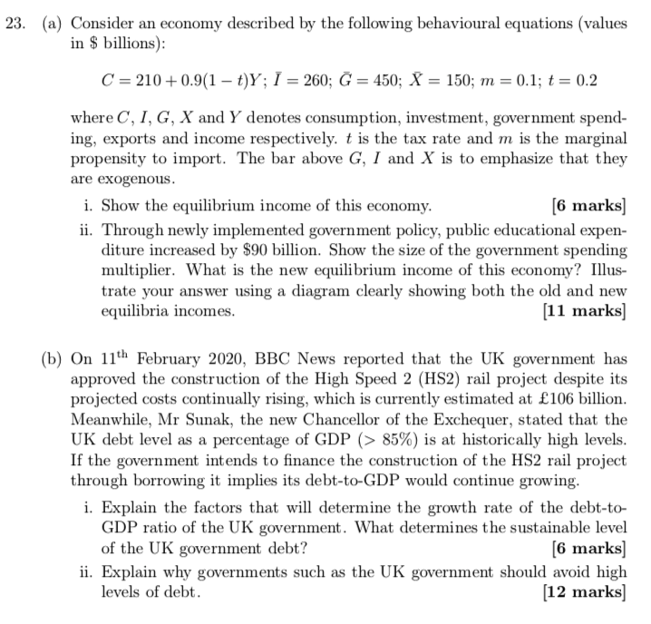 Solved 23. (a) Consider an economy described by the | Chegg.com