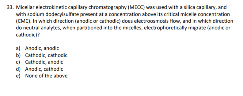 Solved 33. Micellar electrokinetic capillary chromatography | Chegg.com