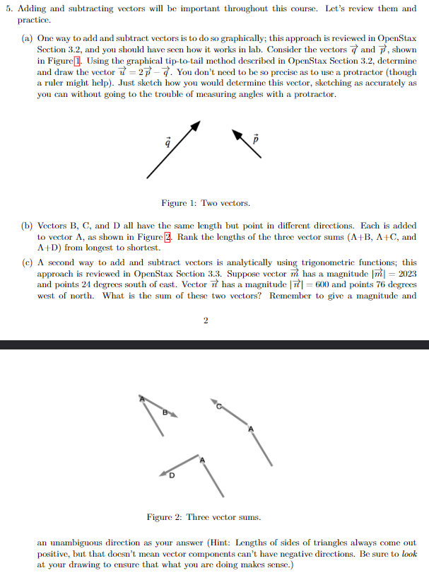 Solved 5. Λ dding and subtracting vectors will be important | Chegg.com