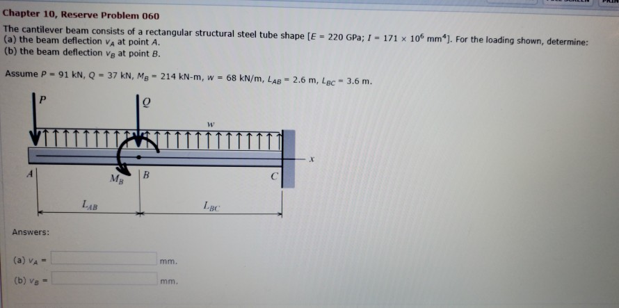 Solved Chapter 10, Reserve Problem 060 The cantilever beam | Chegg.com