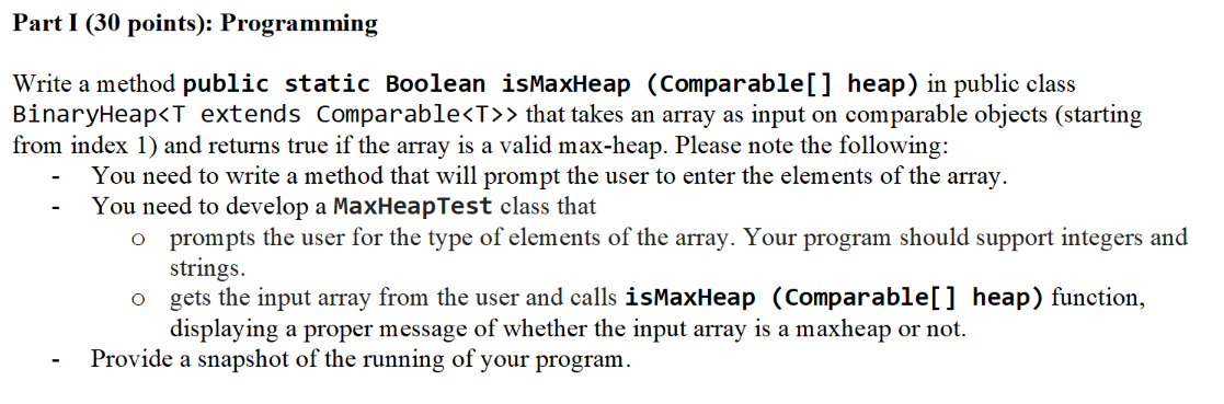 Solved Part I (30 points): Programming Write a method public | Chegg.com