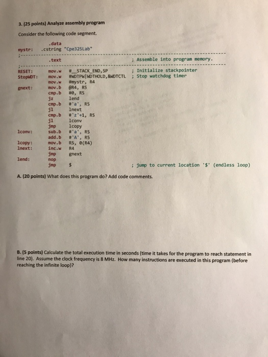 Solved 3. (25 points) Analyze assembly program Consider the | Chegg.com