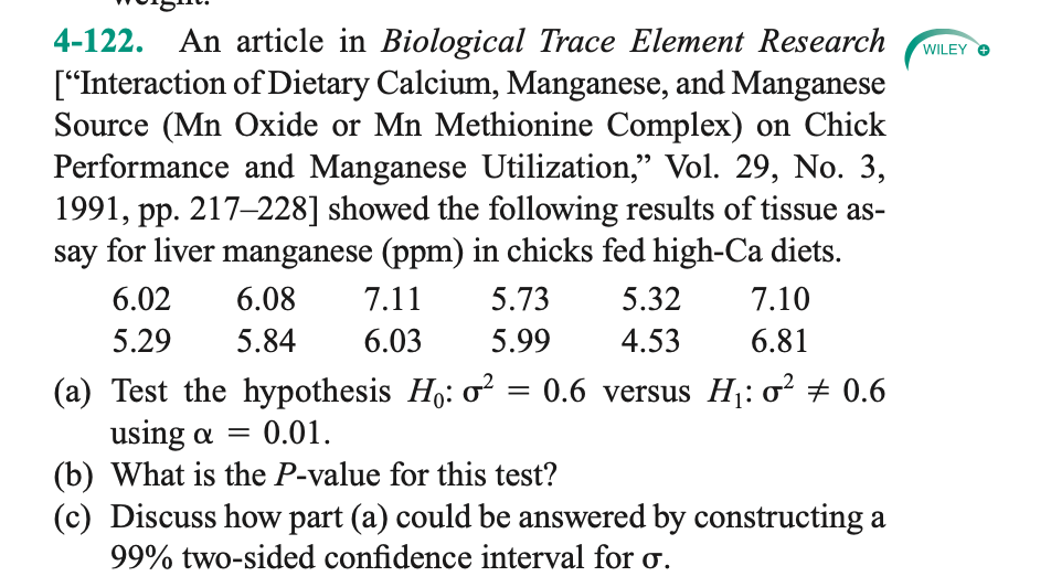 Solved 4-122. An article in Biological Trace Element | Chegg.com