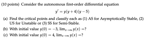 Solved (10 points) Consider the autonomous first-order | Chegg.com