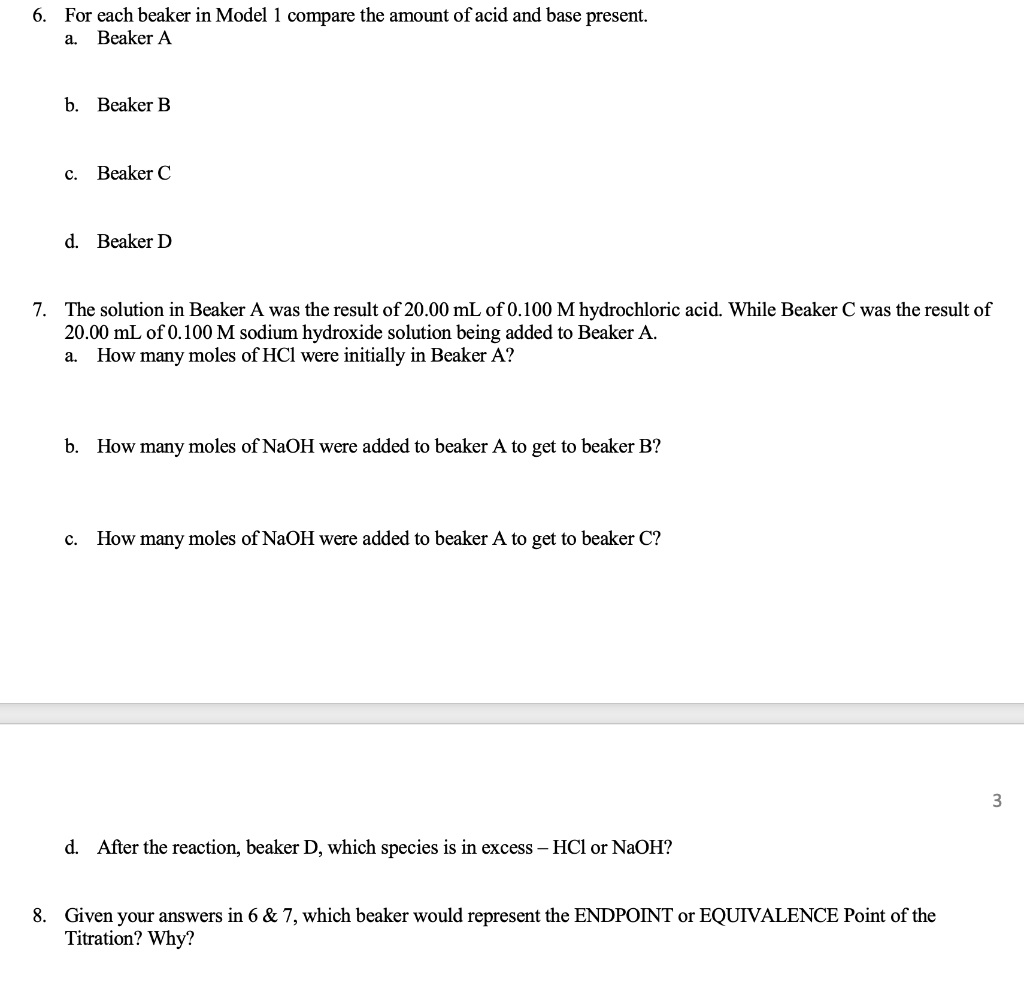 Solved Model 1: Unknown Concentration HCI Titrated with | Chegg.com