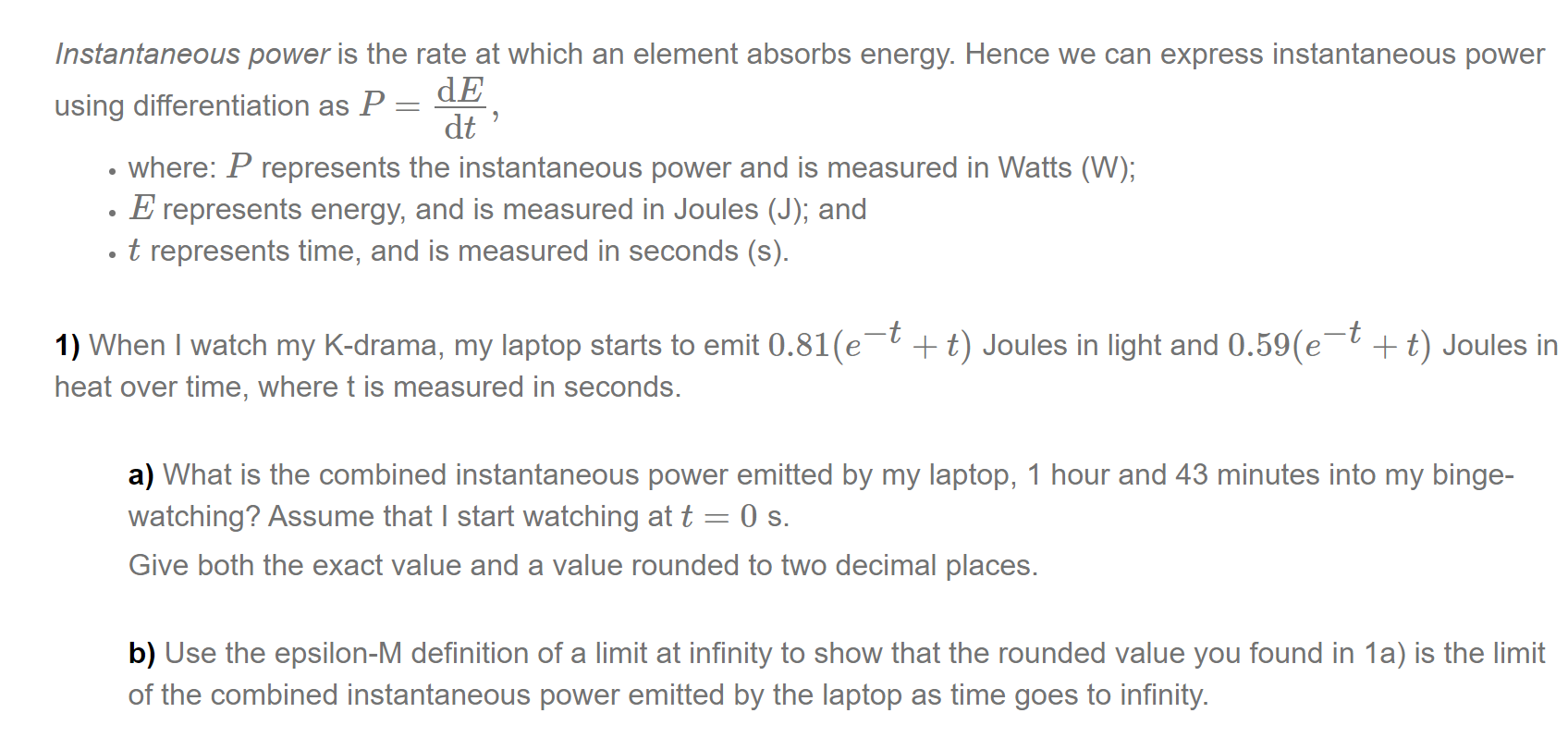 Solved P= 2 Instantaneous power is the rate at which an | Chegg.com