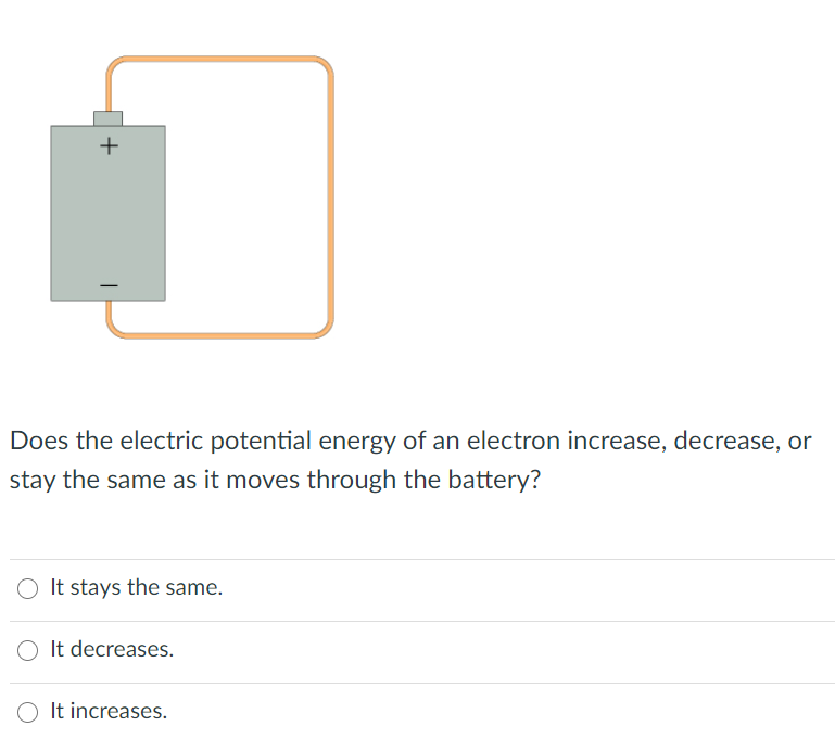 Solved + Does the electric potential energy of an electron | Chegg.com