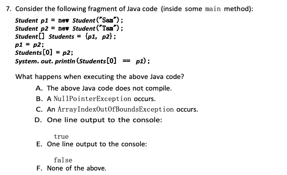 Solved 5. Consider the following fragment of Java code | Chegg.com