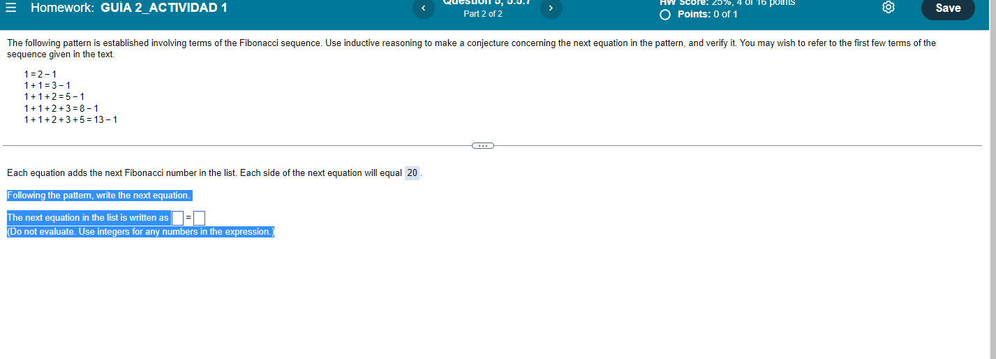Solved = Homework: GUÍA 2_ACTIVIDAD 1 Save Part 2 of 2 O | Chegg.com