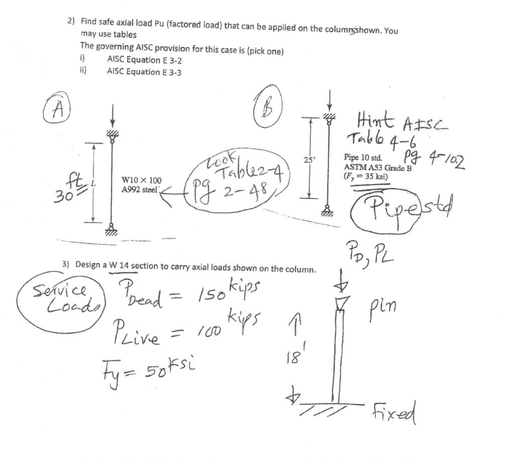 Solved A 2) Find safe axial load Pu (factored load) that can | Chegg.com