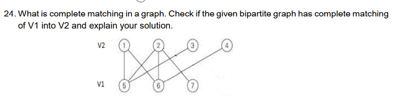 Solved 24. What is complete matching in a graph. Check if | Chegg.com