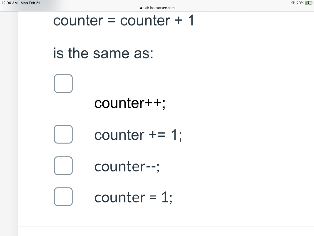 Solved 12:06 AM Mon Feb 21 70% 4 uah instructure.com counter | Chegg.com
