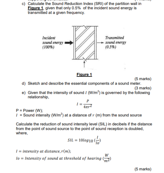 c) Calculate the Sound Reduction Index (SRI) of the | Chegg.com