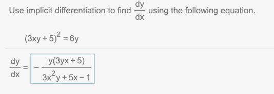 Solved Use implicit differentiation to find using the | Chegg.com