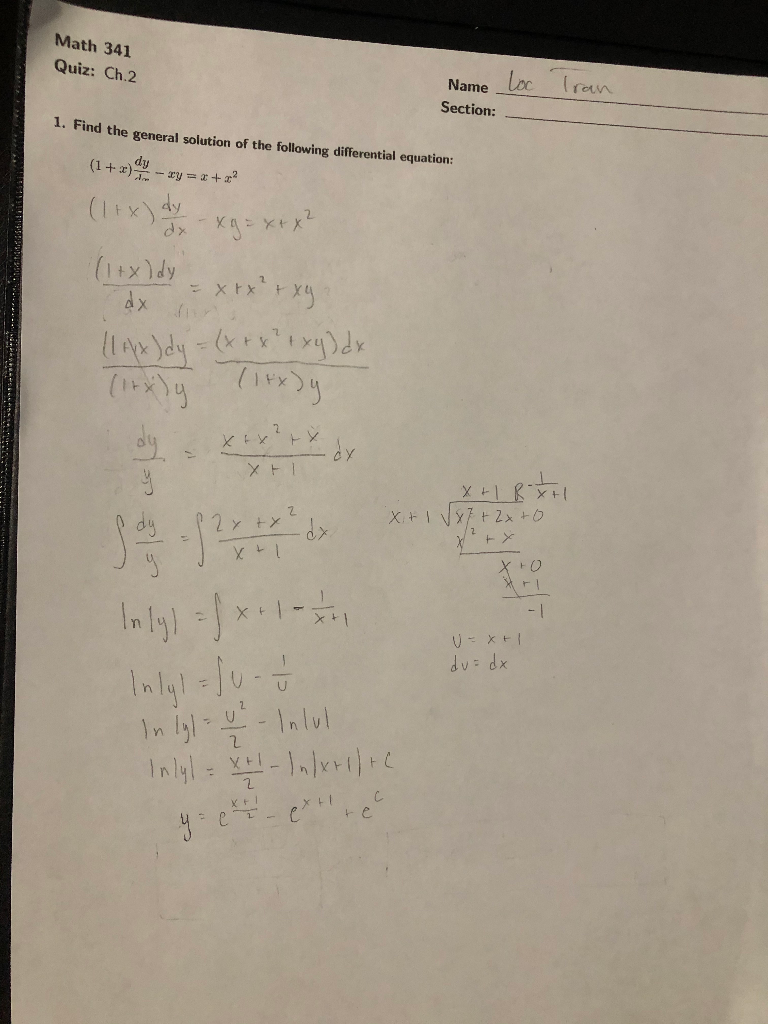 Solved Math 341 Quiz: Ch.2 Iran Name Loc Section: 1. Find | Chegg.com