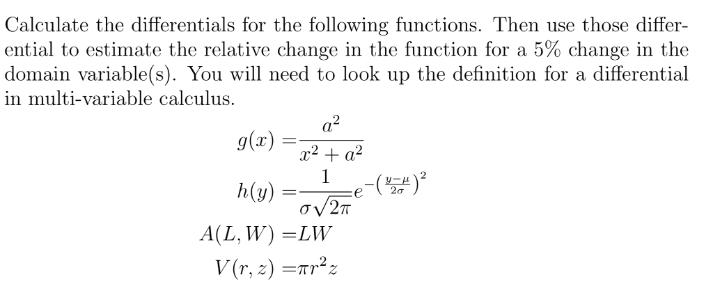 Solved Calculate the differentials for the following | Chegg.com
