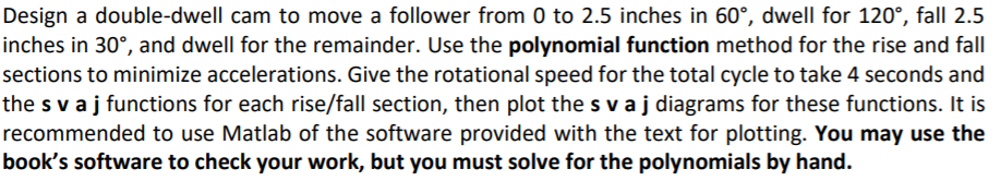 Design a double-dwell cam to move a follower from 0 | Chegg.com