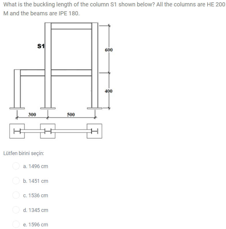 Solved What is the buckling length of the column S1 shown | Chegg.com