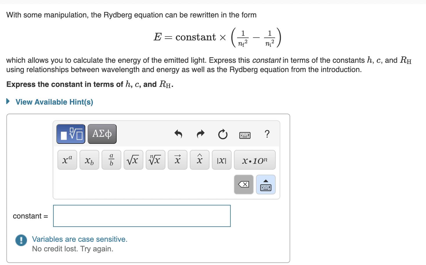 Solved With some manipulation, the Rydberg equation can be | Chegg.com