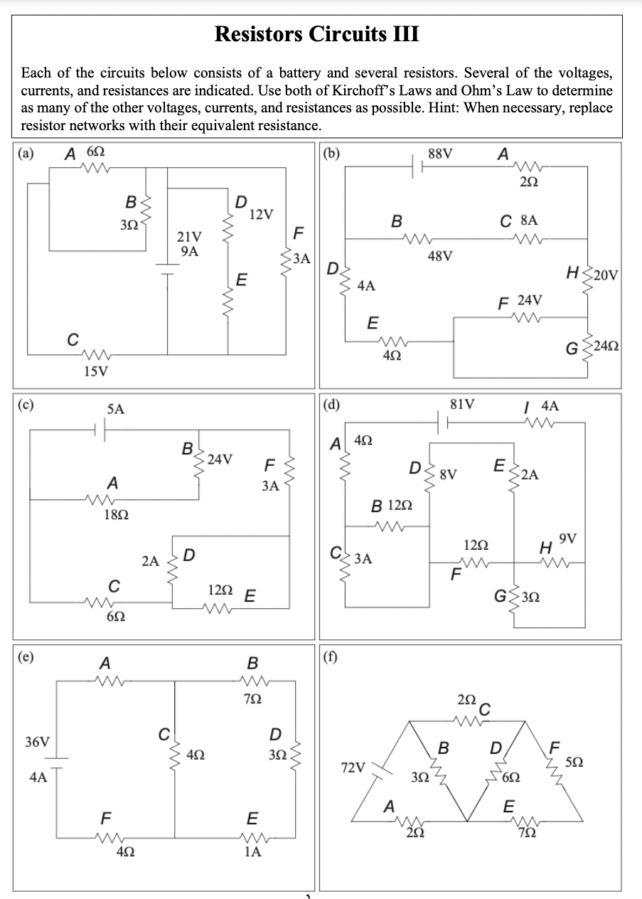 Solved Resistors Circuits III Each of the circuits below | Chegg.com