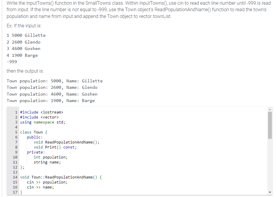 Solved Write the InputTowns() function in the SmallTowns | Chegg.com