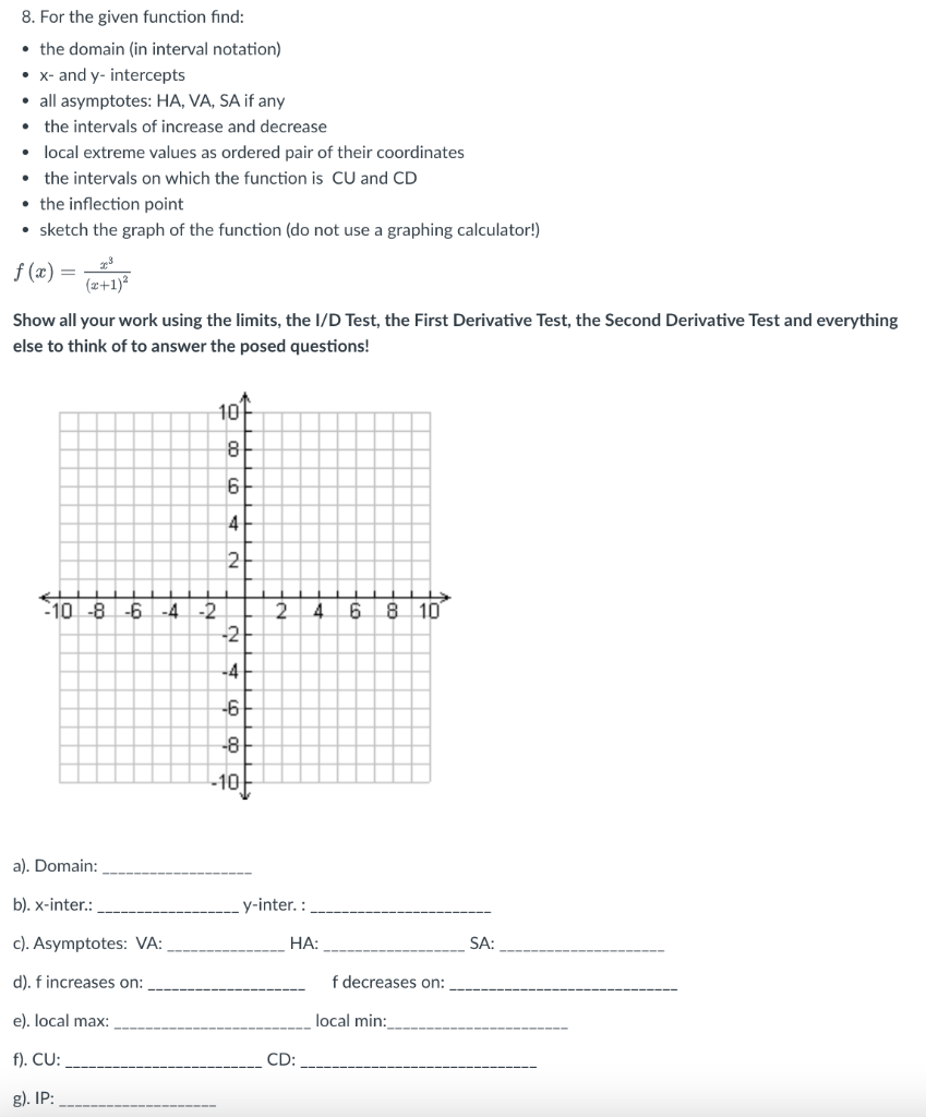 Solved 8. For the given function find: - the domain (in | Chegg.com