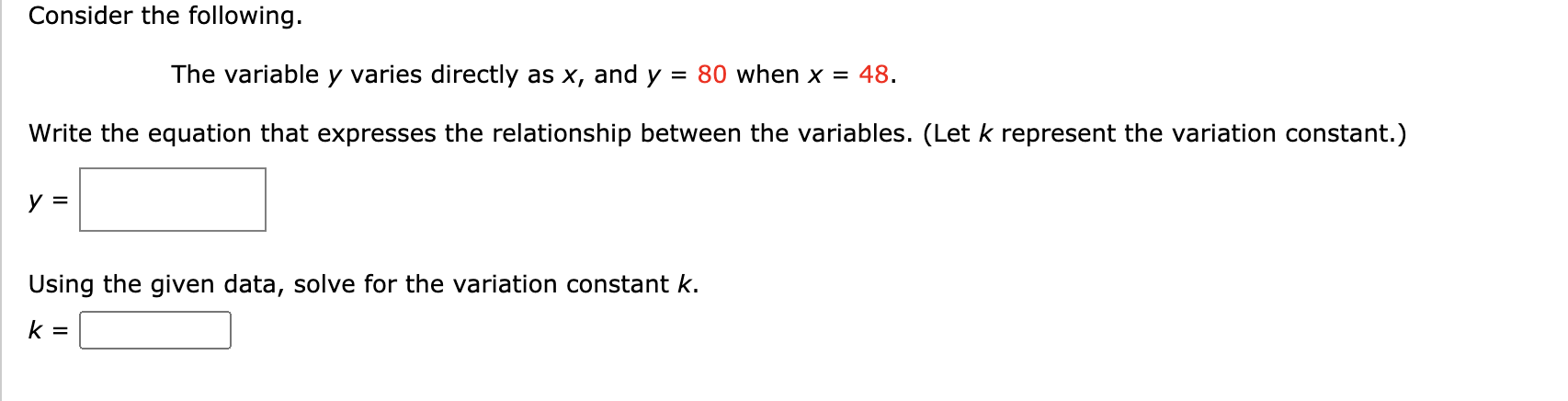 Solved Consider the following. The variable y varies | Chegg.com