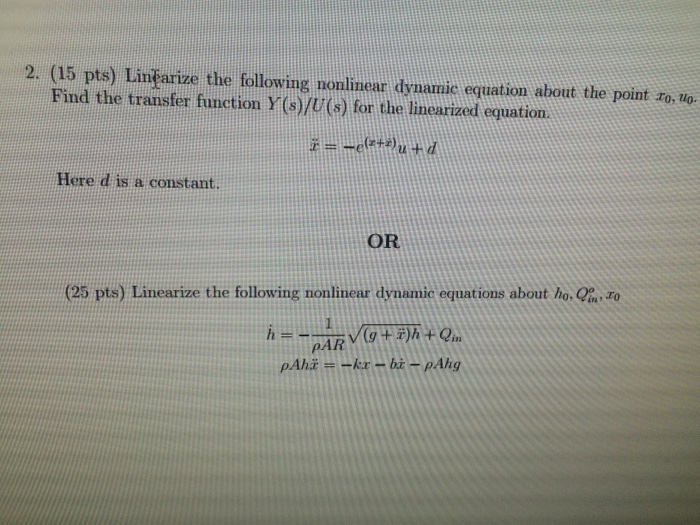 Linearize the following nonlinear dynamic equation | Chegg.com