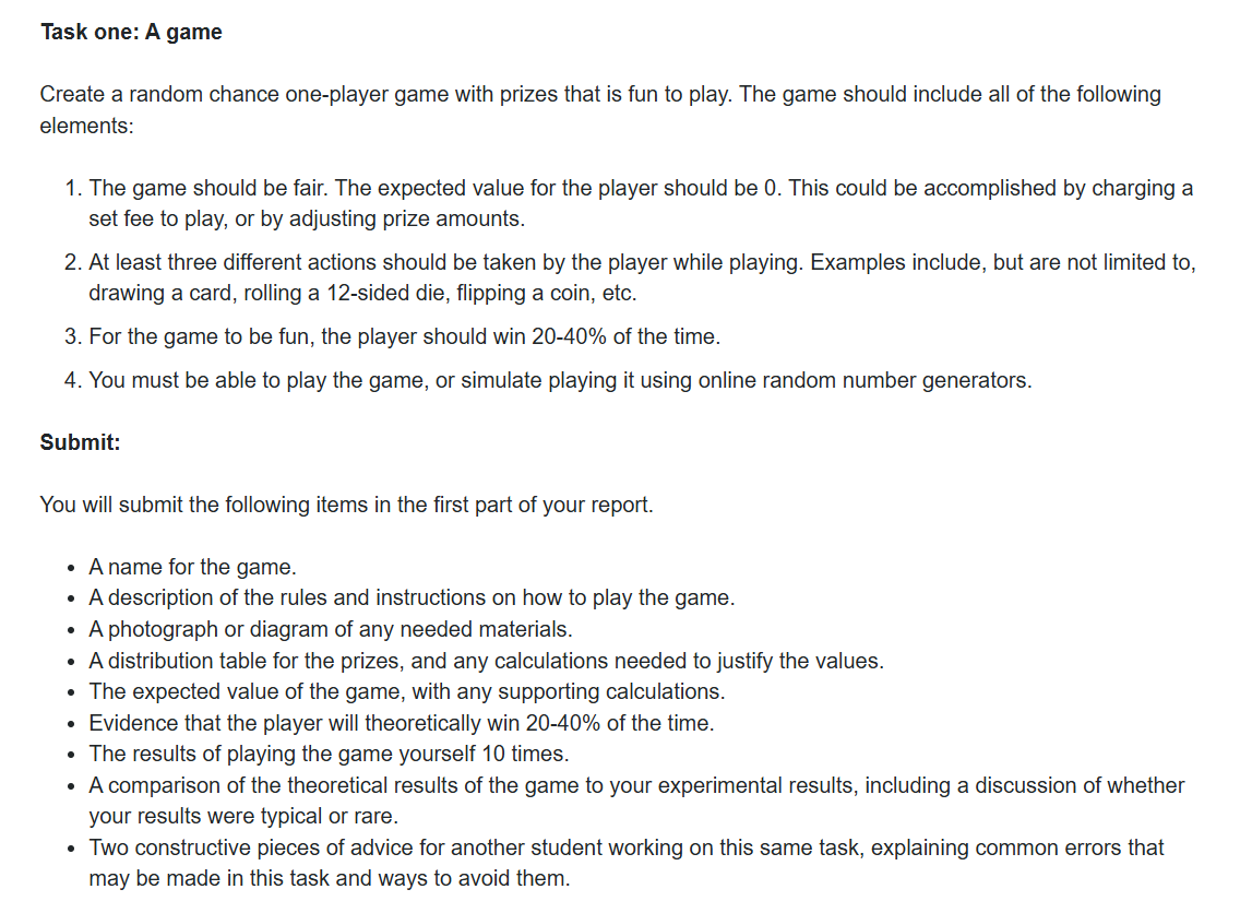 Solved Task one: A gameCreate a random chance one-player | Chegg.com