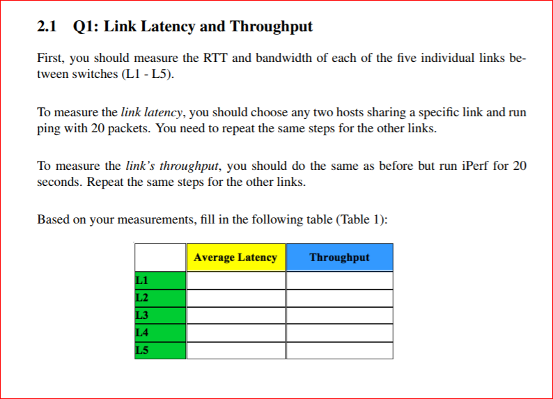 Solved 2 Task 2: Measurements in Mininet For the this task | Chegg.com