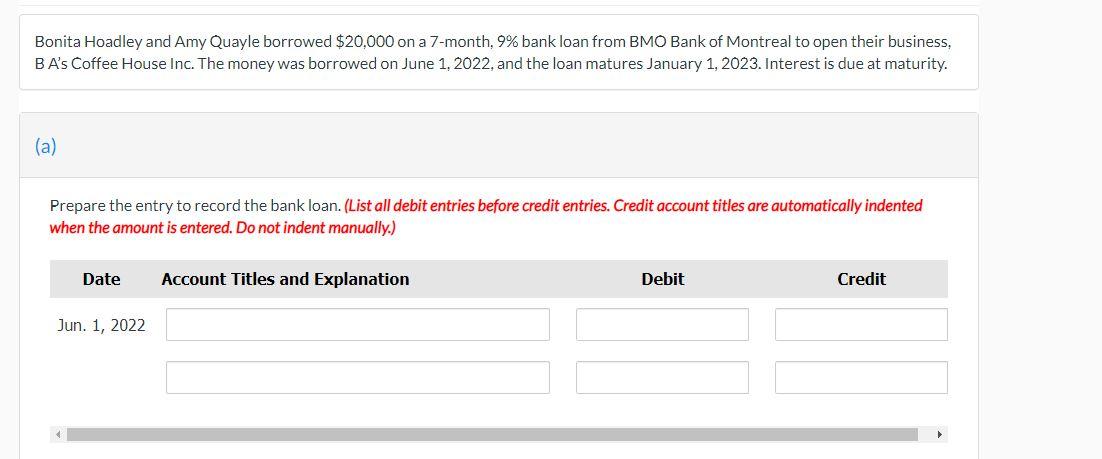 Solved Bonita Hoadley and Amy Quayle borrowed \$20,000 on a | Chegg.com