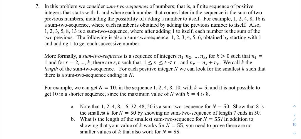 7. In this problem we consider sum-two-sequences of | Chegg.com