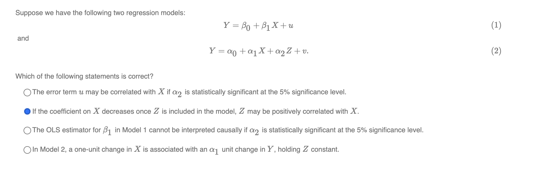 Solved Suppose we ﻿have the following two regression | Chegg.com