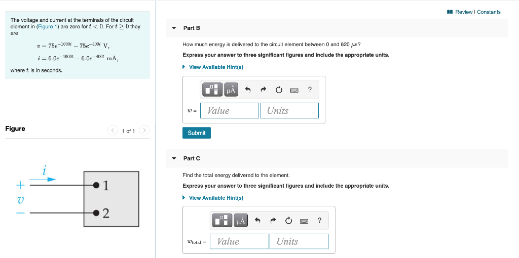 Solved m Review | Constants The voltage and current at the | Chegg.com