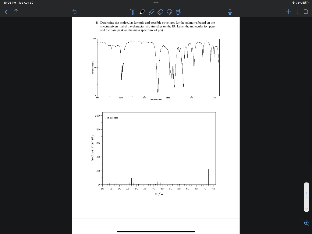 Solved 4) Determine the molecular formula and possible | Chegg.com