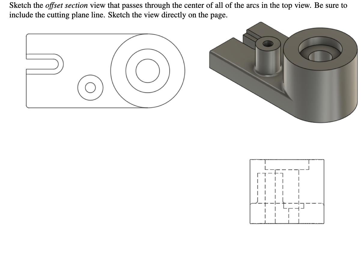 Solved Sketch the offset section view that passes through | Chegg.com