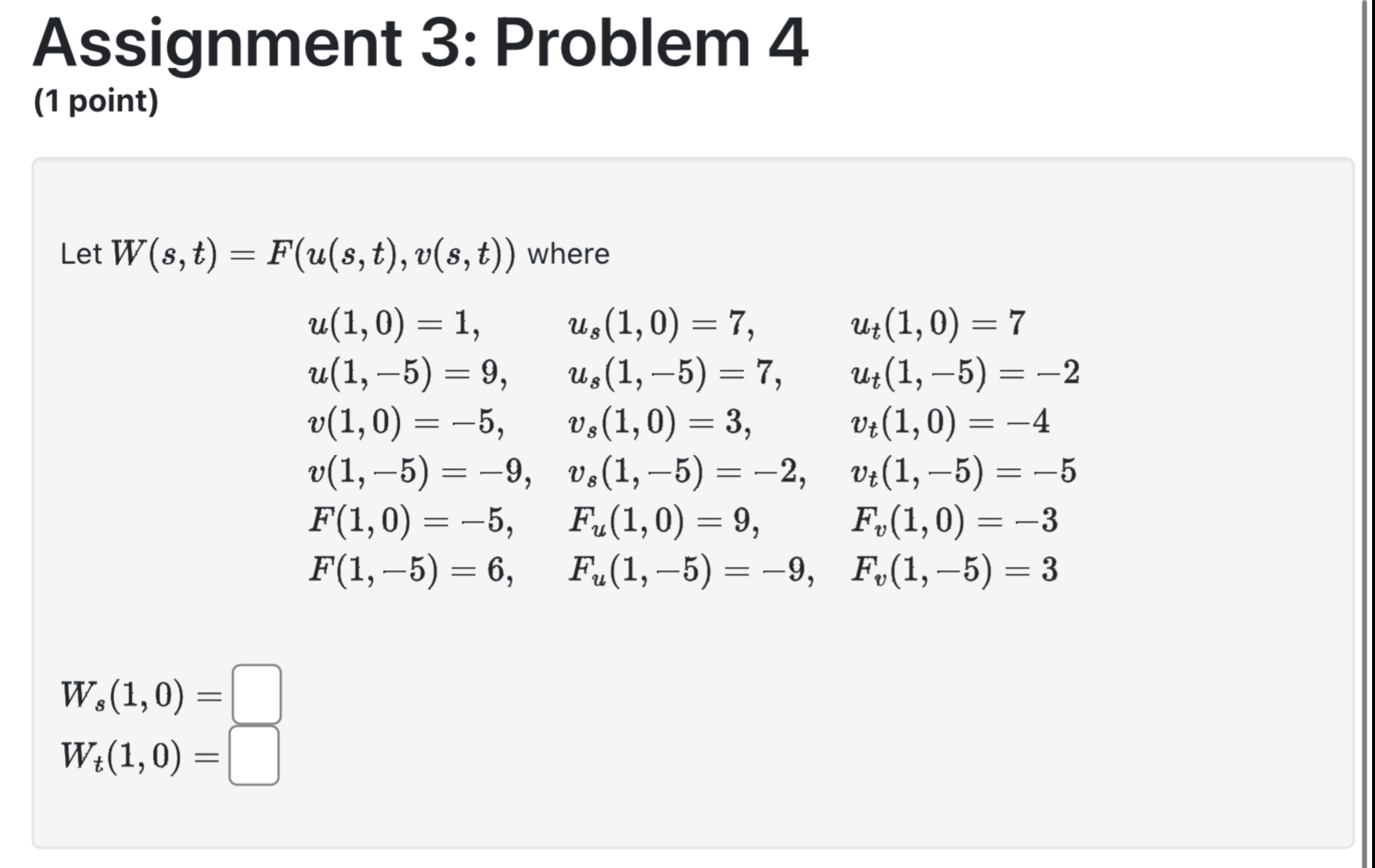 Solved Assignment 3: Problem 4(1 ﻿point)Let | Chegg.com