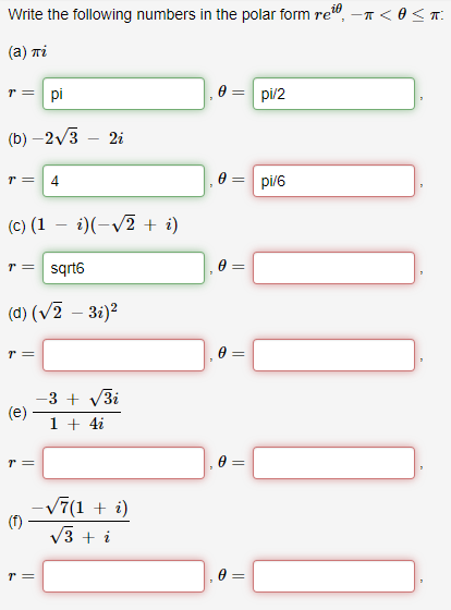 Solved Write the following numbers in the polar form | Chegg.com