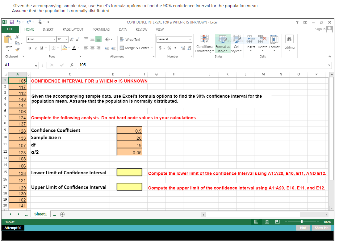 Solved Given the accompanying sample data, use Excel's | Chegg.com