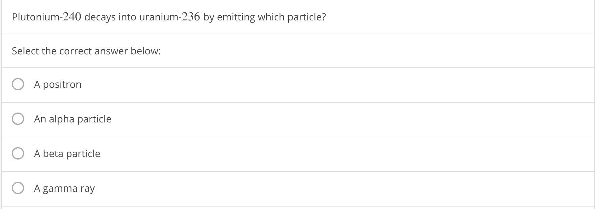 Solved Plutonium-240 decays into uranium-236 by emitting | Chegg.com