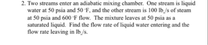 Solved 2. Two streams enter an adiabatic mixing chamber. One | Chegg.com