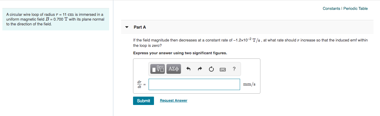 Solved Constants Periodic Table A circular wire loop of | Chegg.com