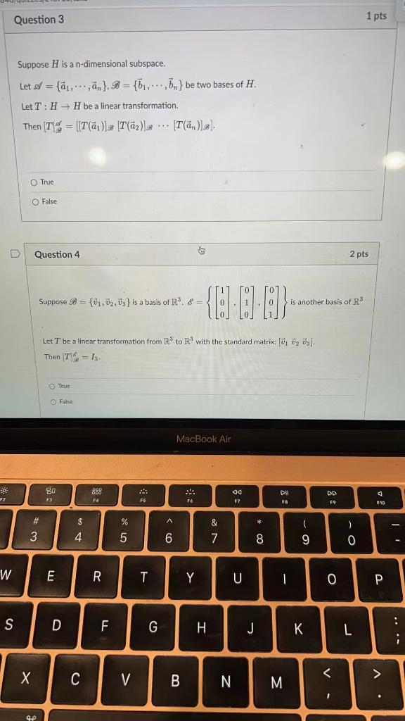 Solved F2 W Question 3 Suppose H is a n-dimensional | Chegg.com