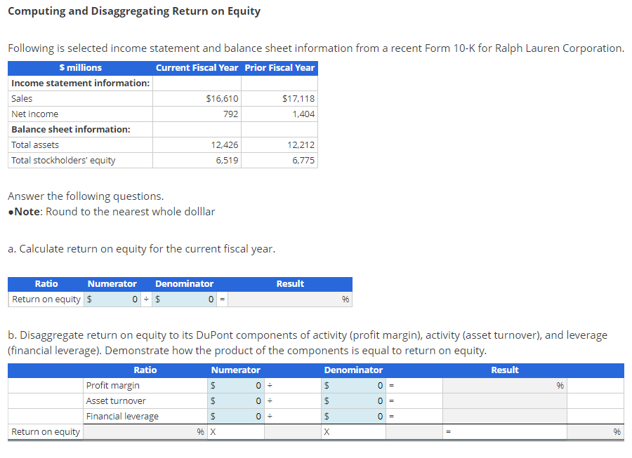Solved Computing and Disaggregating Return on Equity | Chegg.com