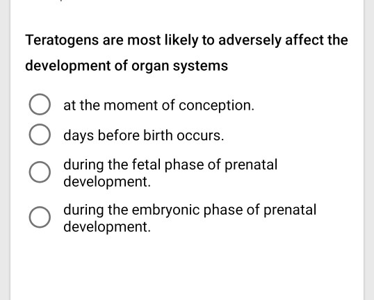 Solved What is a teratogen? A string of genetic material | Chegg.com
