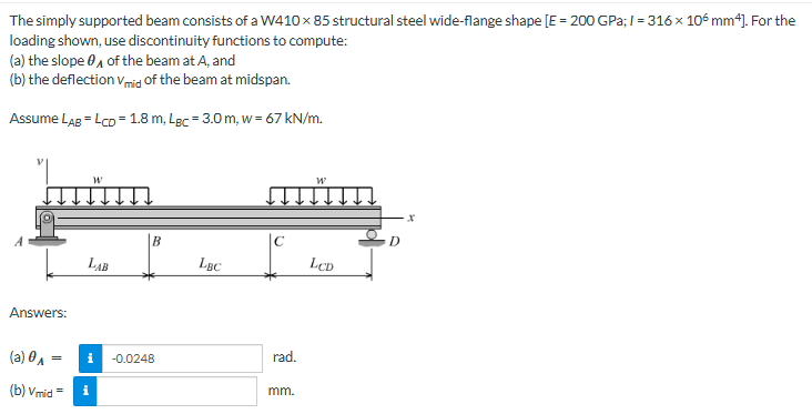 Solved The simply supported beam consists of a W 410×85 | Chegg.com