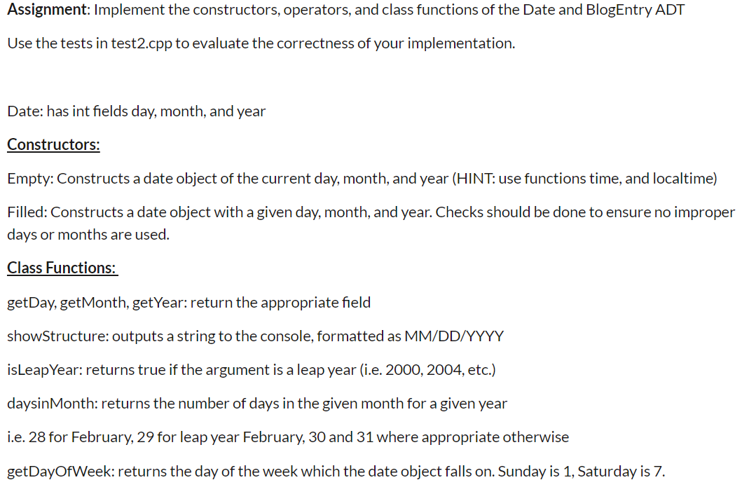 Solved Assignment: Implement the constructors, operators, | Chegg.com