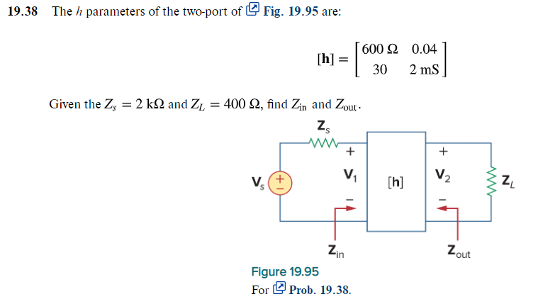 Solved 19.38 The h parameters of the two-port of Fig. 19.95 | Chegg.com
