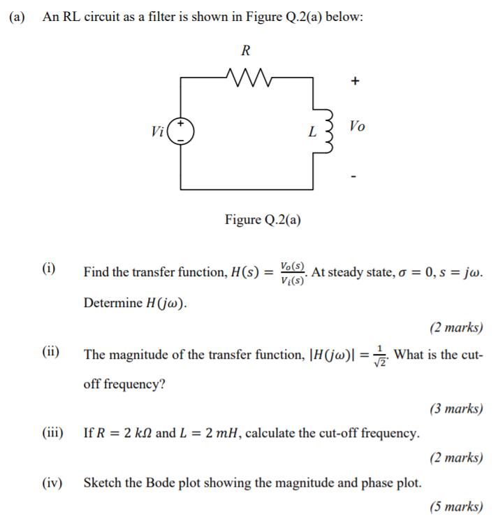 Solved (a) An RL circuit as a filter is shown in Figure | Chegg.com
